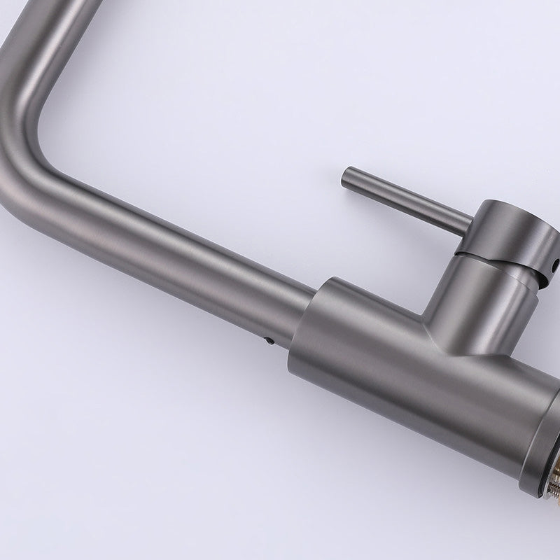 Kitchen Faucet Lever Handle Pull-out Single Hole Brass Faucet - Clearhalo