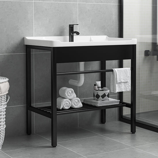 Modern Bathroom Sink Vanity Metal Frame Shelving Included Freestanding ...