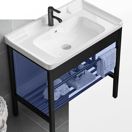 Modern Bathroom Sink Vanity Metal Frame Shelving Included Freestanding ...