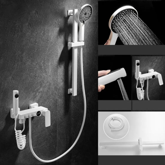 Round Shower Set White Wall Mounted Handshower Lever Handle Shower Hose ...