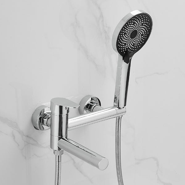 Lever Handle Shower Faucet Single Hand Shower with Shower Hose - Clearhalo