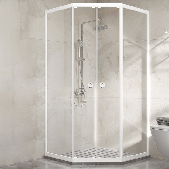 Neo-Angle Clear Tempered Shower Enclosure Framed Double Sliding Shower ...