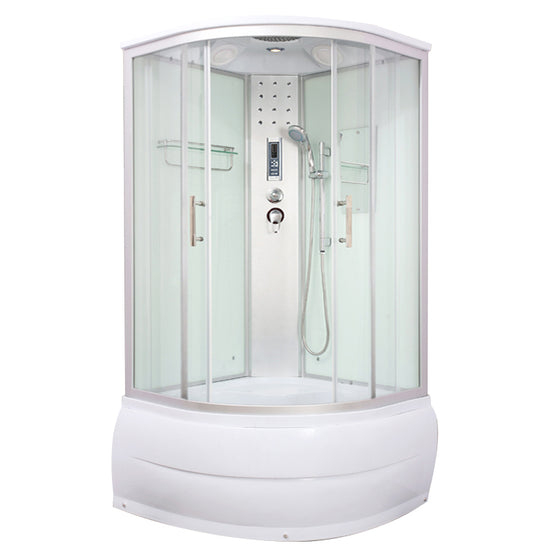 Round Shower Stall Double Sliding Shower Stall with White Base and Rain ...