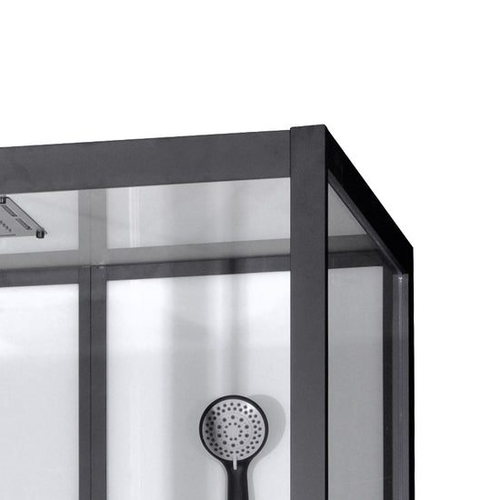 Black Framed Shower Enclosure Single Sliding Square Shower Kit - Clearhalo