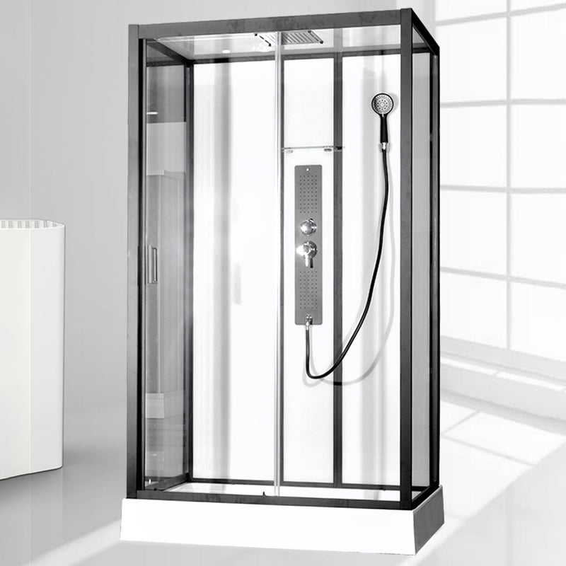 Black Framed Shower Enclosure Single Sliding Square Shower Kit - Clearhalo