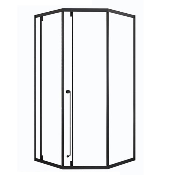 Framed Single Sliding Corner Shower Enclosure with Single Door Handles - Clearhalo