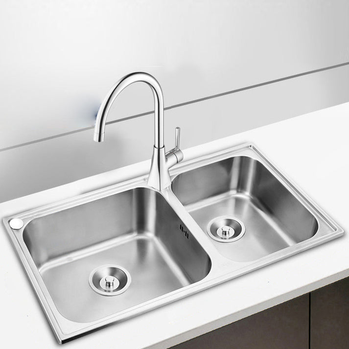 Kitchen Sink Stainless Steel Drop-In Kitchen Double Sink with Drain ...