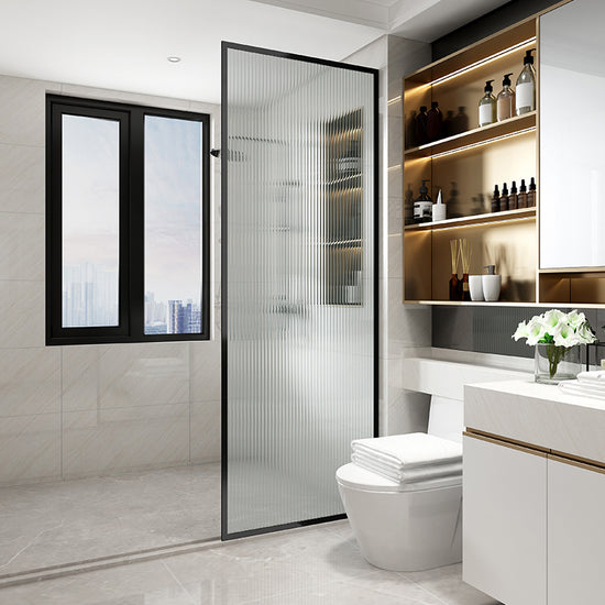 Black Full Frame Fixed Shower Screen Tempered Glass Shower Door - Clearhalo