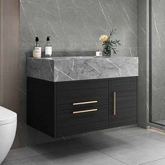Rectangular Glam Black Bathroom Vanity Stone Single Sink Wall Mount ...