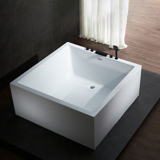Modern Square Bath Stand Alone Acrylic Soaking White Bathtub - Clearhalo