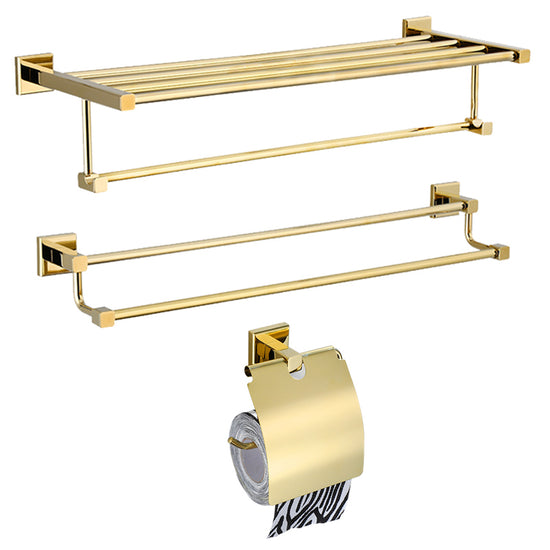 Gold Modern Bathroom Set, Polished Gold, 4 Piece, Towel Bar, Paper ...