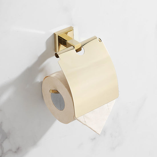 Gold Modern Bathroom Set, Polished Gold, 4 Piece, Towel Bar, Paper ...