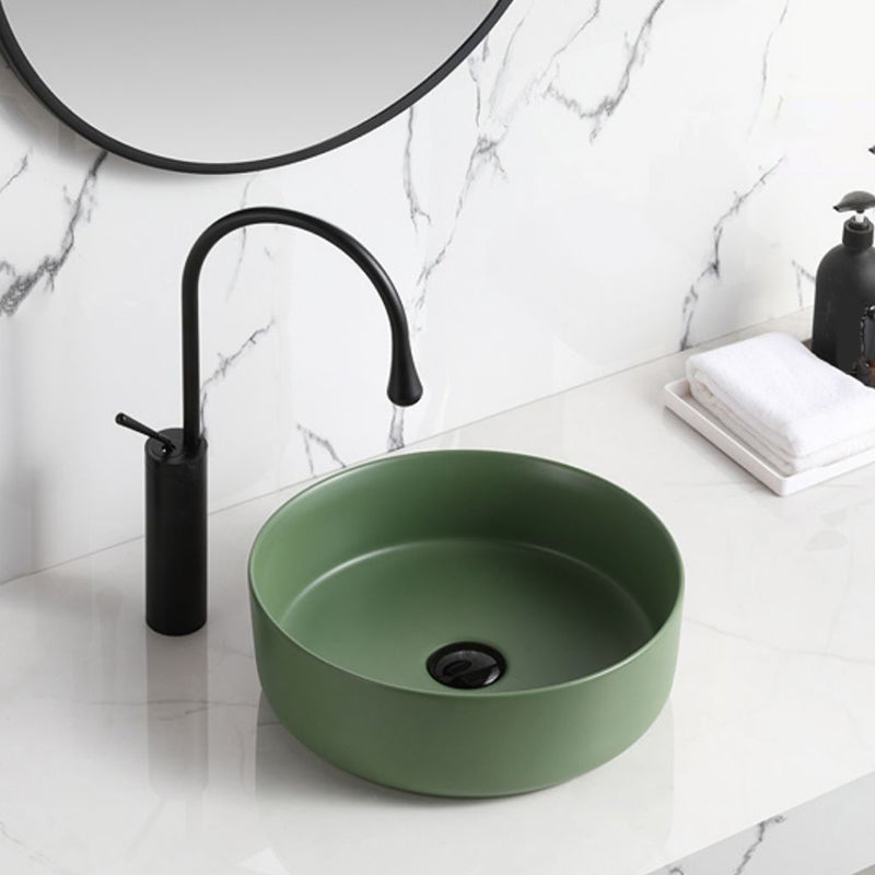Modern Style Vessel Sink Pure Color Round Ceramic Vessel Sink - Clearhalo
