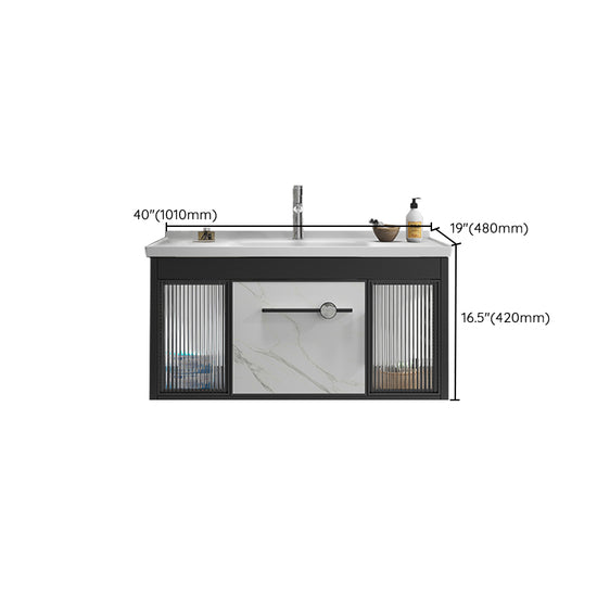 Single Sink Metal Frame Vanity Modern Black Wall Mount Rectangular ...