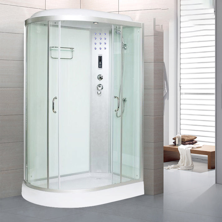 Framed Neo-Round Shower Kit Double Sliding Shower Stall with White Base ...
