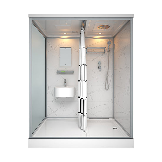 Framed Tempered Glass Shower Stall with Back Wall Panel and Shower Base ...
