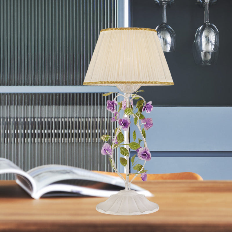 1-Head Barrel Nightstand Lamp Korean Flower White Fabric Night Table ...