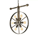 6 Lights Round Pendant Light Fixture with Wheel Design Farmhouse Style ...