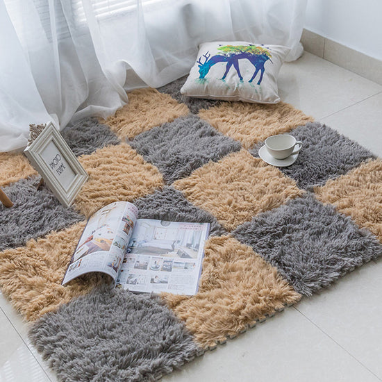 Modern Carpet Tiles Interlocking Color Block Shag Carpet Tiles - Clearhalo