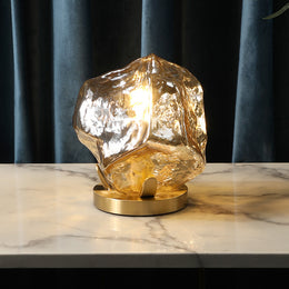 Gold Gem Shaped Table Lighting Modern 1-Light Cognac/Clear Glass Night ...