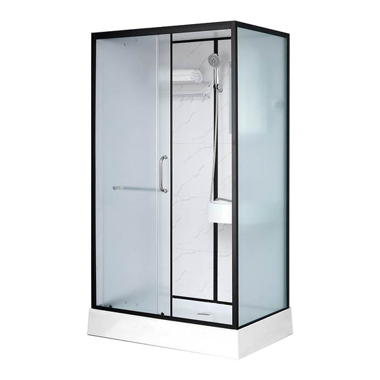 Single Sliding Rectangle Shower Kit White Frosted Shower Stall with ...