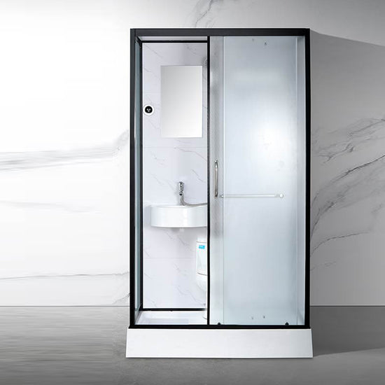 Single Sliding Rectangle Shower Kit White Frosted Shower Stall with ...