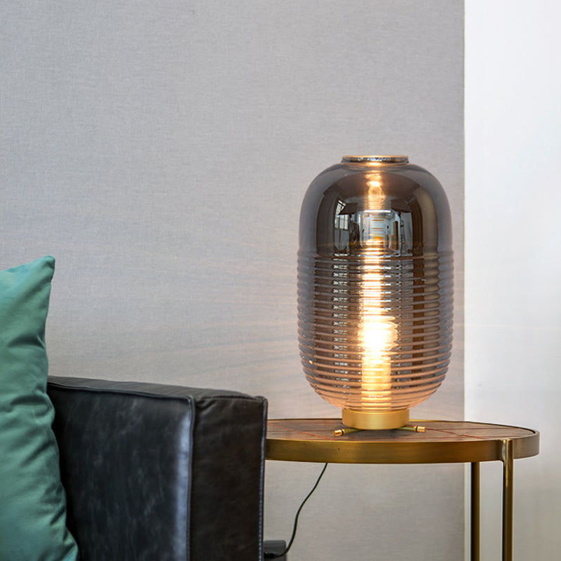 Postmodern 1-Light Desk Light Gold Capsule Plug In Nightstand Lamp with ...