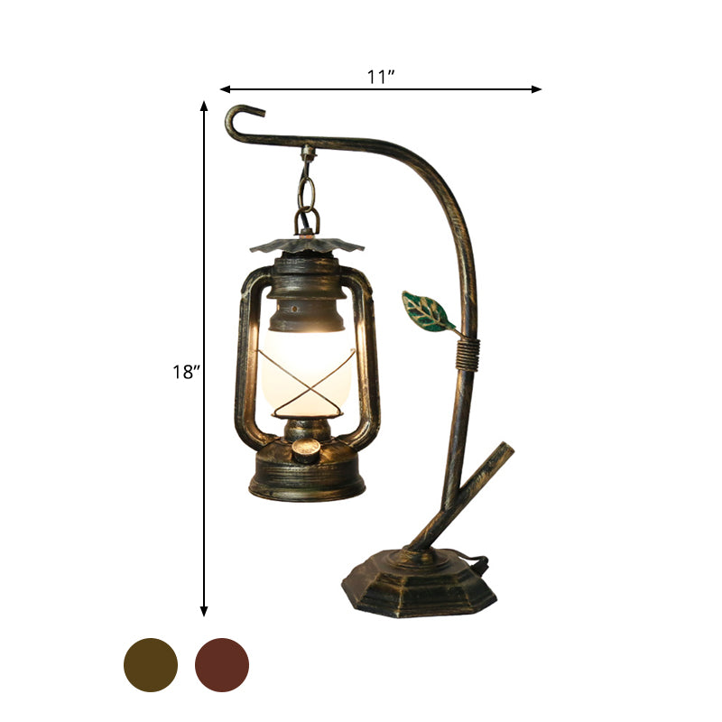 Brass/Copper Kerosene Table Light Warehouse Opal Glass 1 Light Bedroom ...