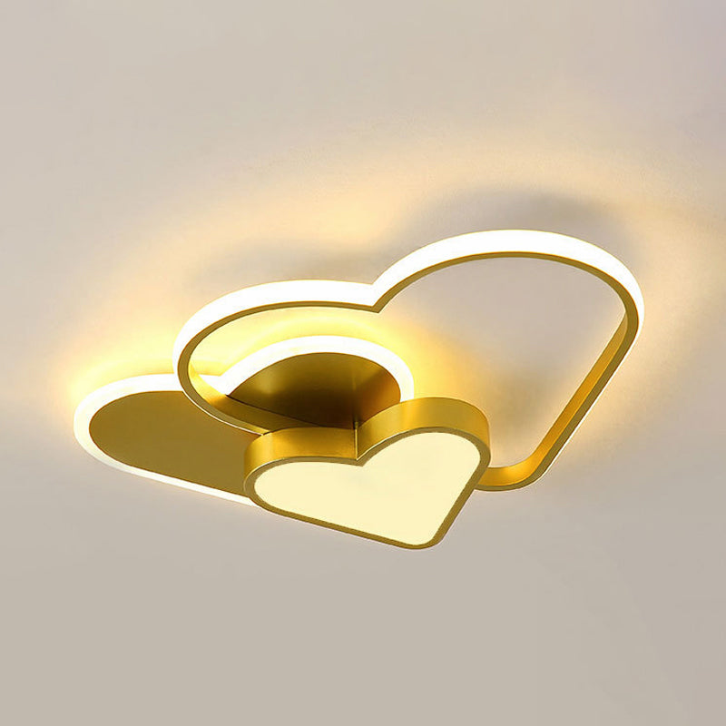 Heart Design Ceiling Fixture Modern Acrylic LED Gold Finish Flush Mount ...