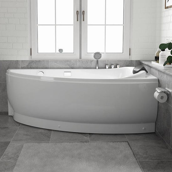 Modern Corner Bath Back to Wall Acrylic Soaking White Bathtub - Clearhalo