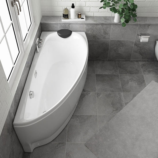 Modern Corner Bath Back to Wall Acrylic Soaking White Bathtub - Clearhalo