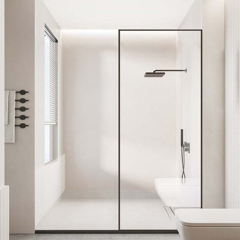 Black Fixed Shower Screen Full Frame Half Partition Bathroom Door ...