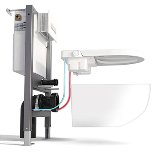 Electronic Elongated Toilet Vitreous China Wall Mounted Bidet - Clearhalo
