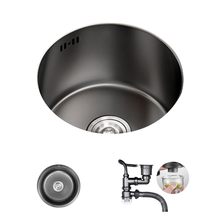 Round Stainless Steel Kitchen Sink Single Bowl Sink with Drain Strainer ...