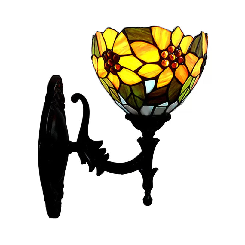 Multi Color Flower Wall Lighting Rustic Tiffany Single Light Wall Mount ...