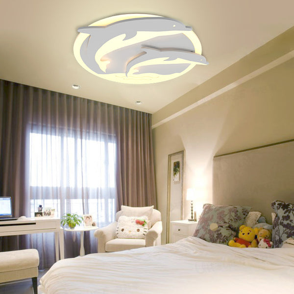 White Double Dining Dolphin Ceiling Fixture Light Animal Acrylic LED ...
