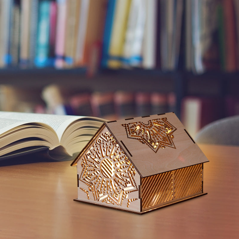 Kids Cottage Mini Night Lamp Wood Bedroom LED Nightstand Light in Brown ...