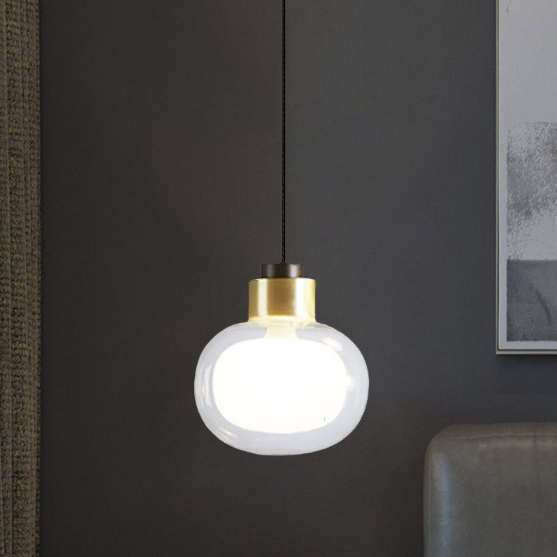 Modern 1 Bulb LED Hanging Light with Clear Glass Shade Brass Oblong ...