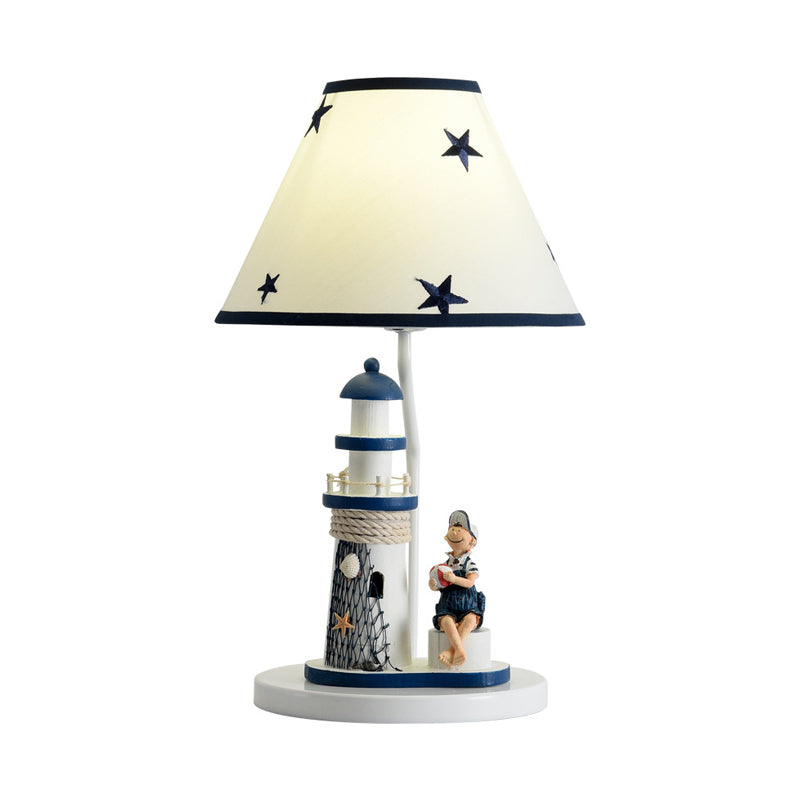 Boy/Girl and Lighthouse Table Light Cartoon Resin 1 Light White/Blue ...