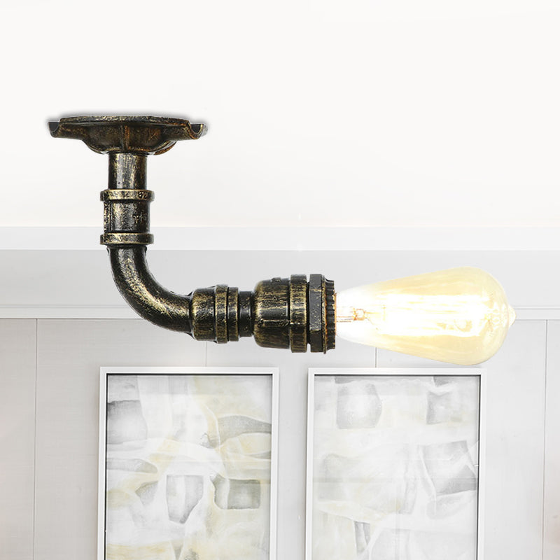 Rustic Water Pipe Semi Flushmount 1-Head Metallic Ceiling Mounted ...