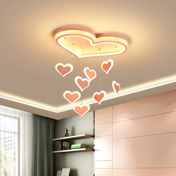 Waterfall Loving Heart Iron Ceiling Lamp Macaron Pink 21"/25" Wide LED ...