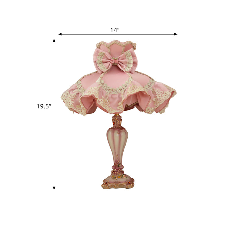 Pink Court Dress Nightstand Lamp Kids 1 Bulb Fabric Table Lighting with ...