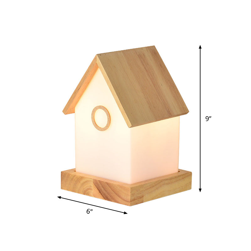 Wood House Shape Nightstand Light Contemporary LED Beige Night Table ...