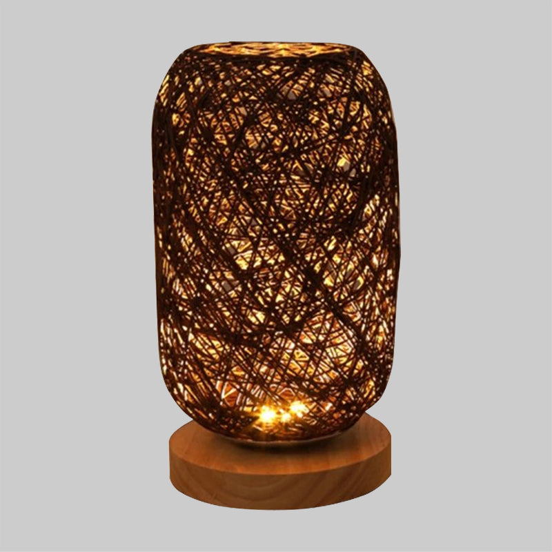 Bamboo Rattan Capsule Night Table Light Modern Asia 1-Light Beige ...