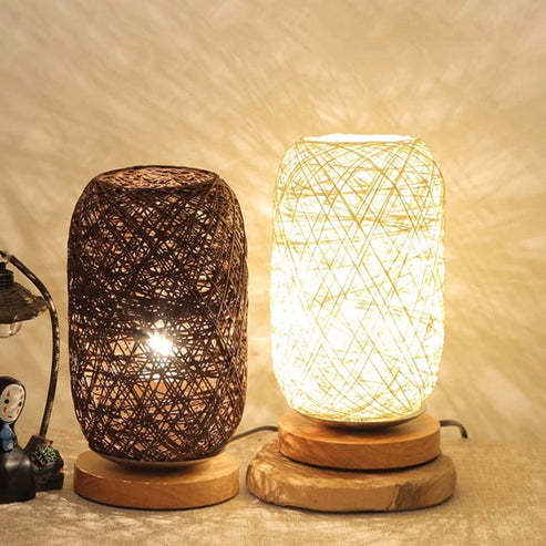 Bamboo Rattan Capsule Night Table Light Modern Asia 1-Light Beige ...