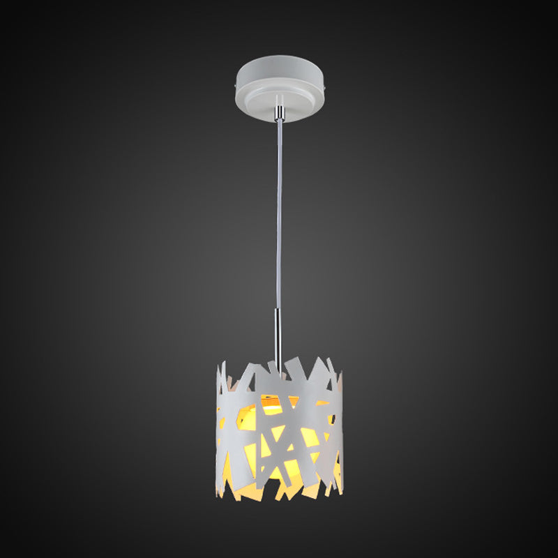 Iron Cylinder Cage Drop Pendant Light Modern 1 Bulb White Finish ...