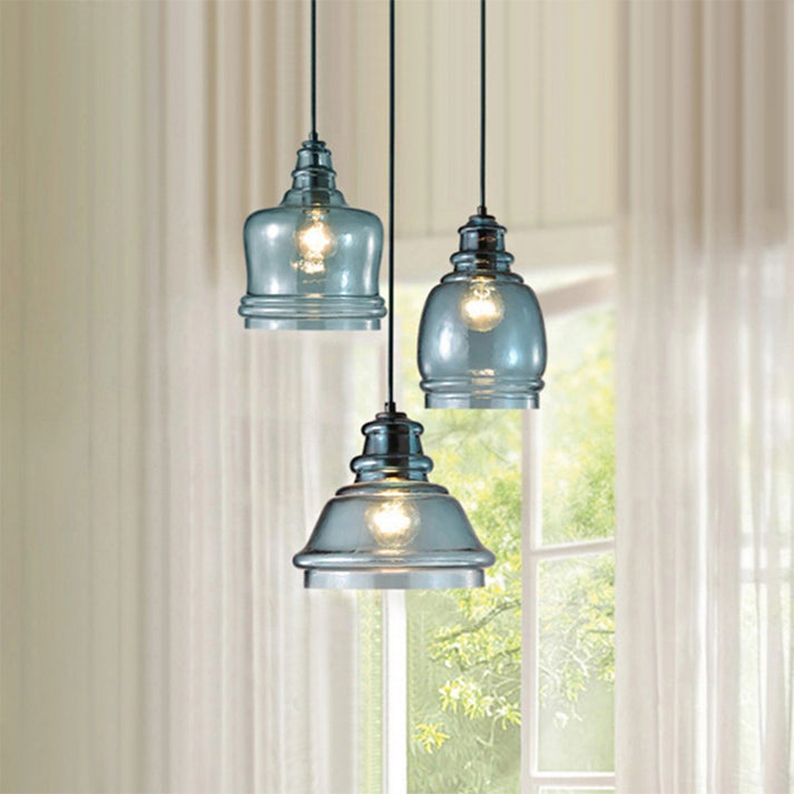 3 Lights Multi Pendant with Different Shade Blue Glass Modern Dining ...