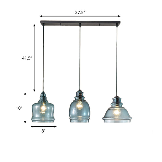 3 Lights Multi Pendant with Different Shade Blue Glass Modern Dining ...