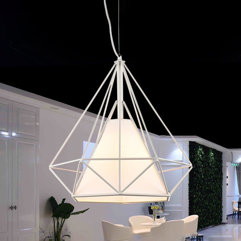 1 Head Wire Frame Hanging Pendant Light with Fabric Shade Loft White ...