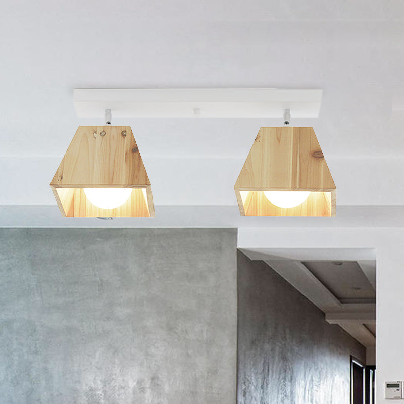 Contemporary Trapezoid Semi Flush Pendant Light 1/2/3-Head Wooden ...